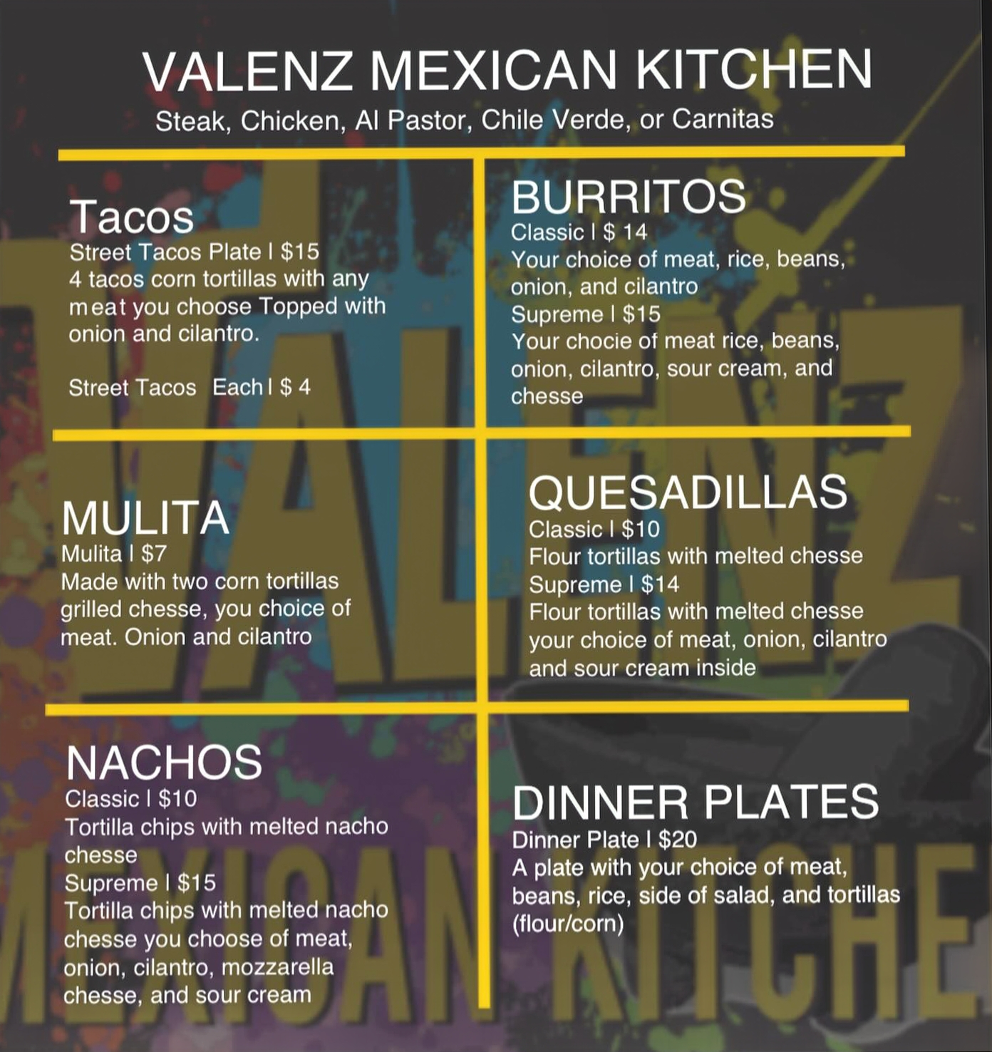 Menu – Valenz Mexican kitchen